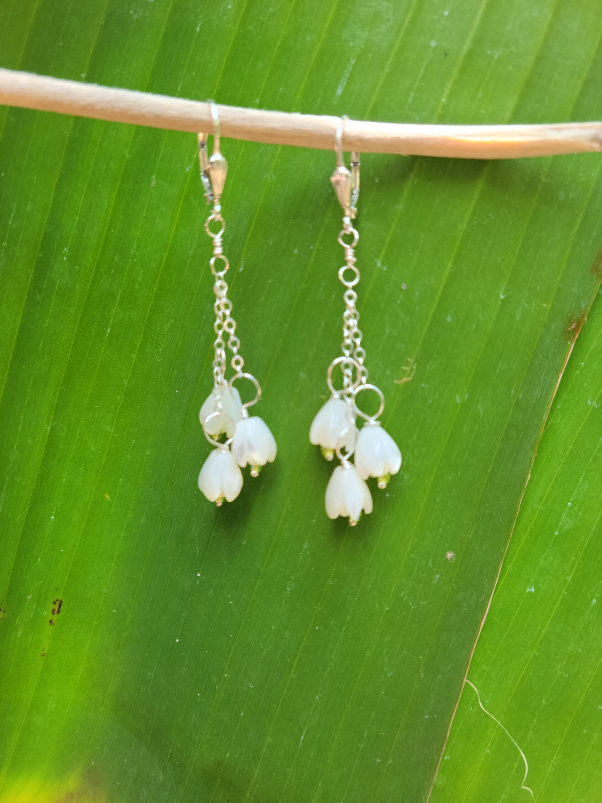 Mother of pearl carved pikake flower earrings on sterling silver ...